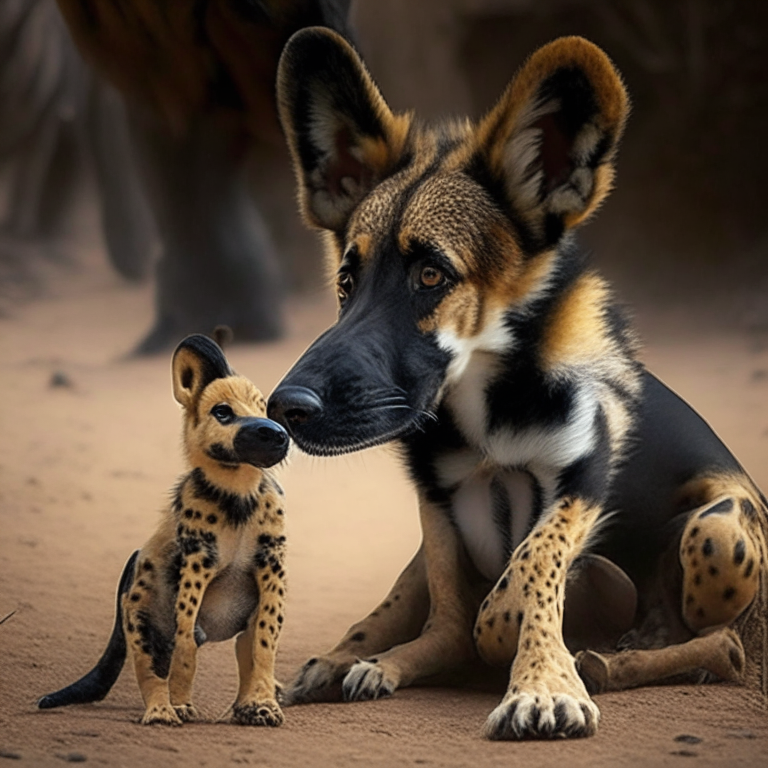 Wild dog behind a human baby... | Image by TiredStorm