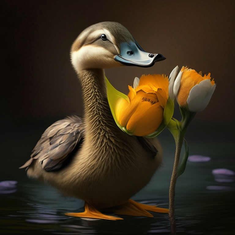 a duck holding a flower | Image by NailedResearcher