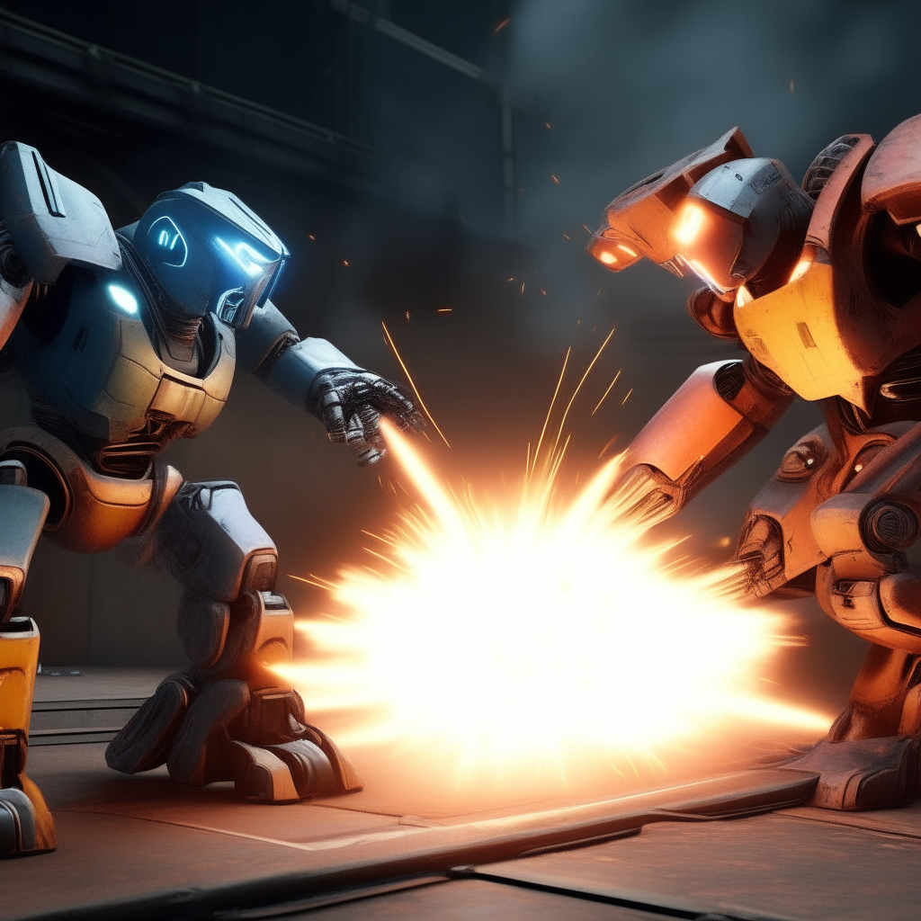 Two robots facing off in battle,... | Image by LoganberryInexperienced